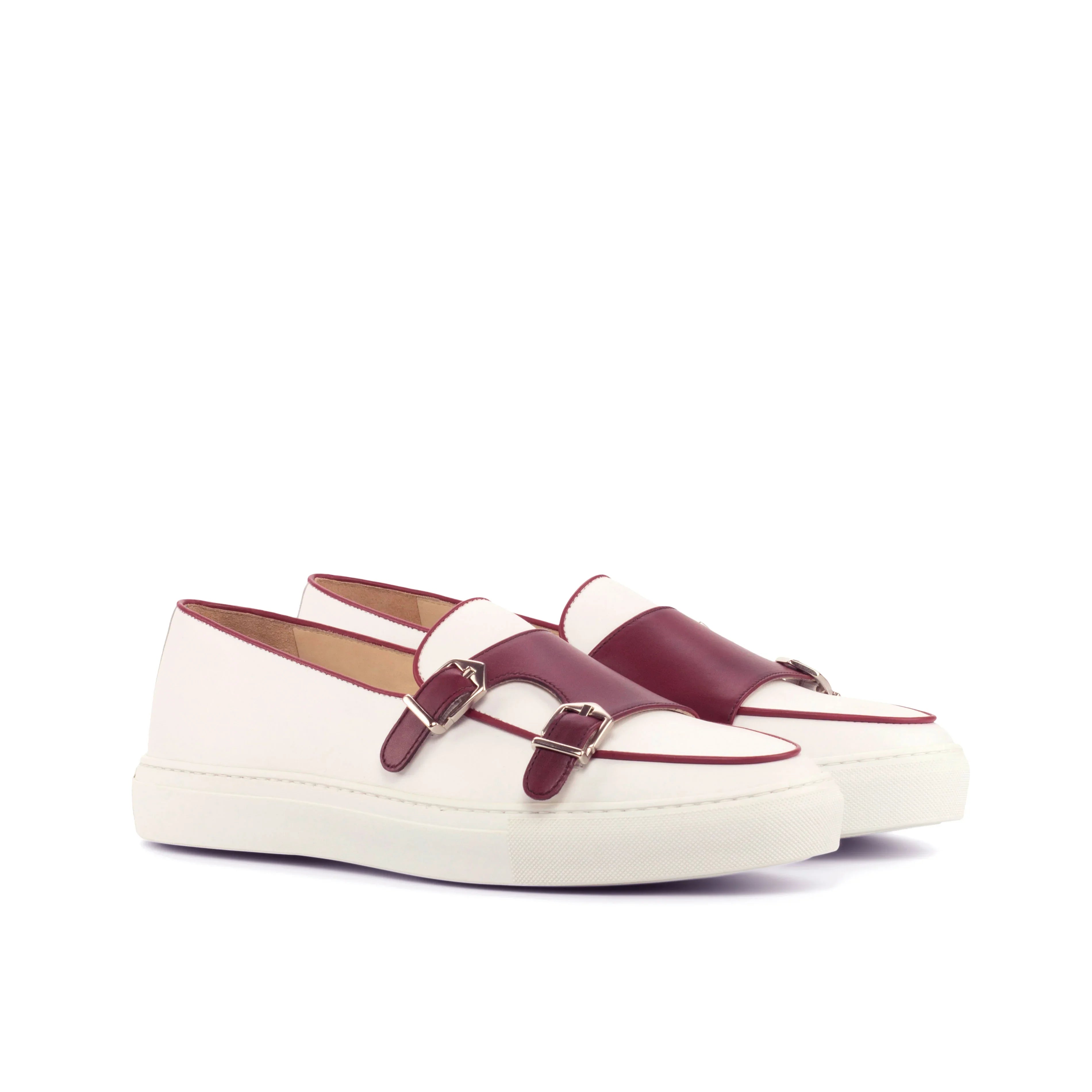 White & Burgundy Nappa Double-Monk Sneakers - Customize Online – ADORSI