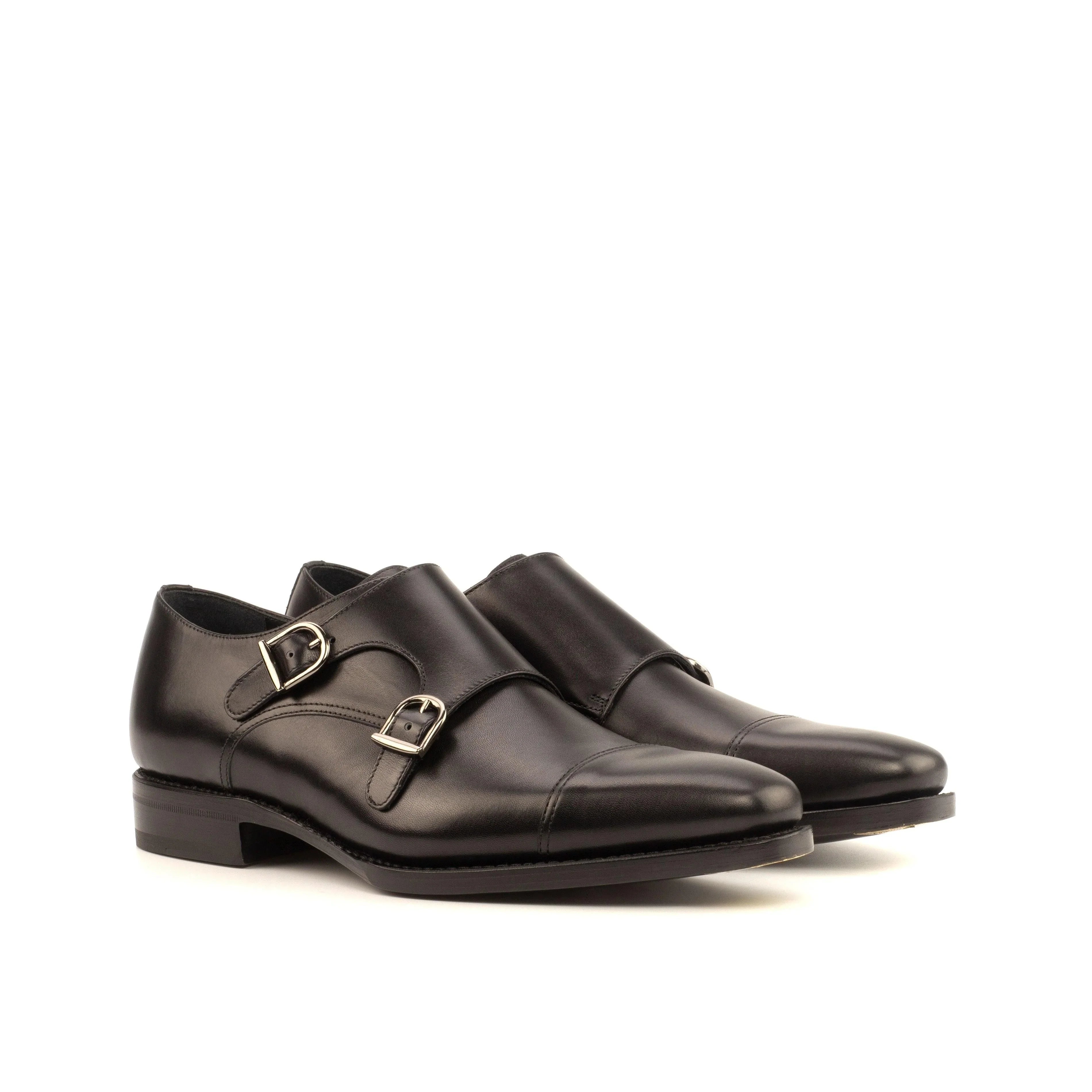 Bespoke Men's Black Calf Leather Double Monk - Fiddle-Waist Soles – ADORSI