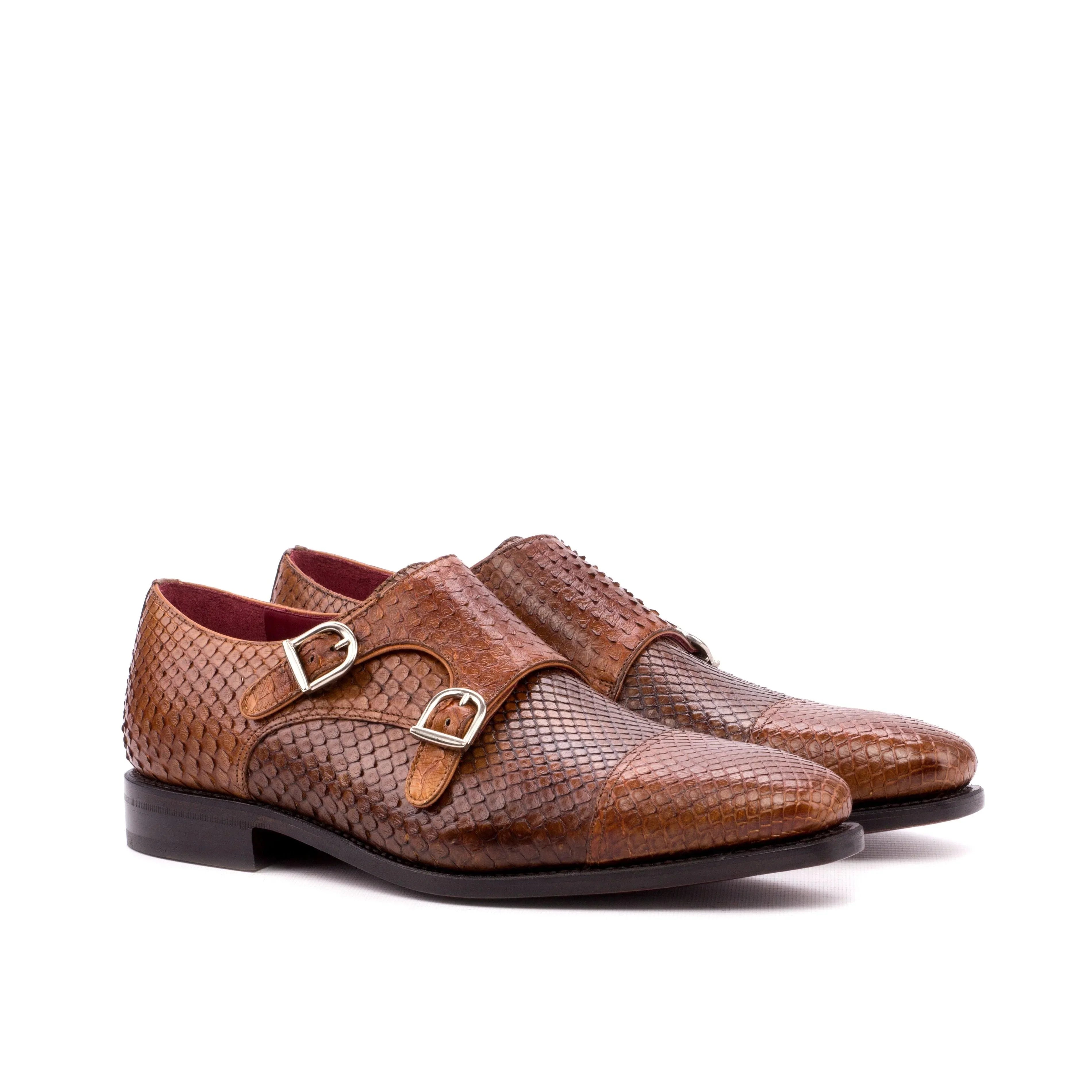 Brown Python Double-Monk Shoes - Bespoke Shoes – ADORSI