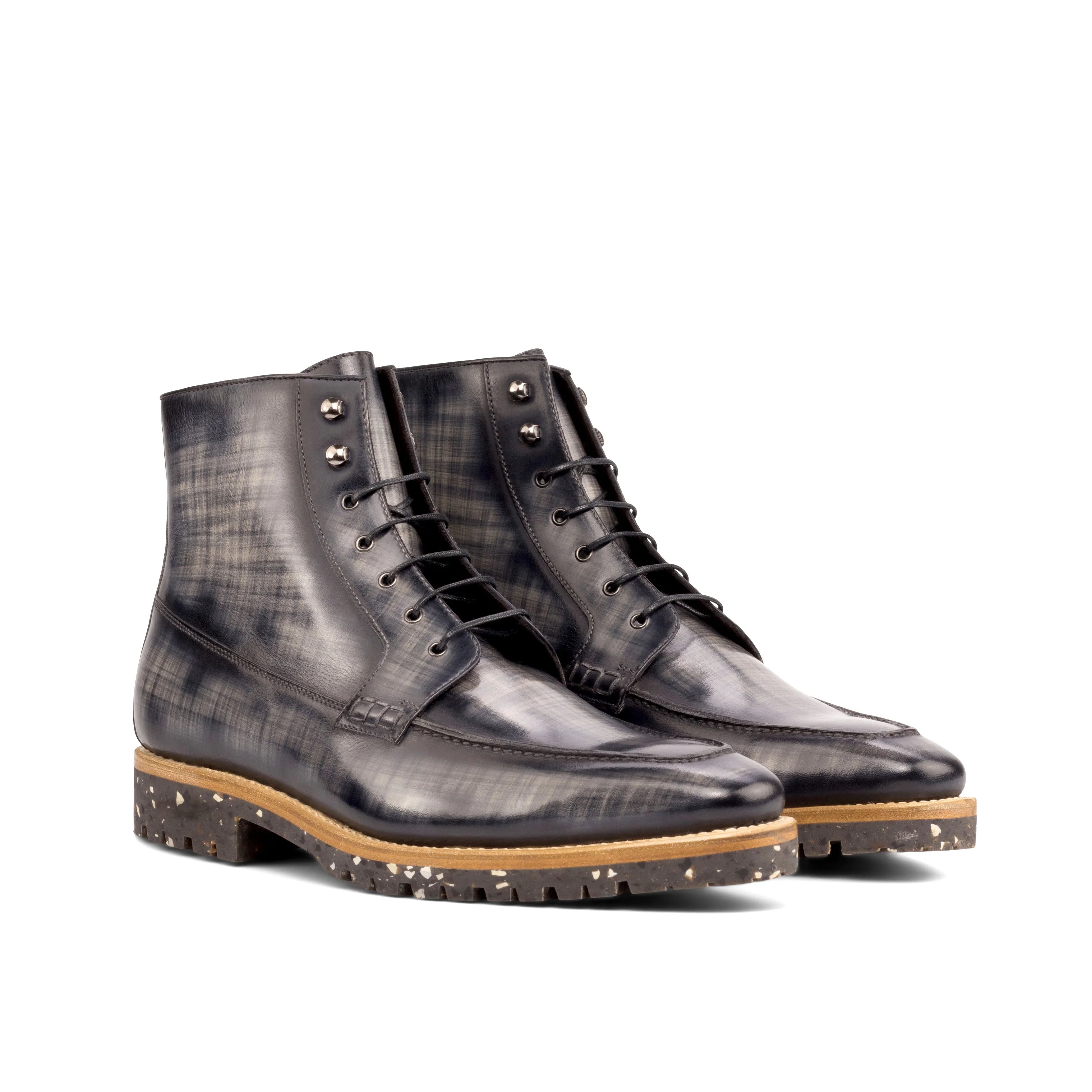 Custom Grey Patina Moc Toe Boots | Design Your Unique Style – ADORSI