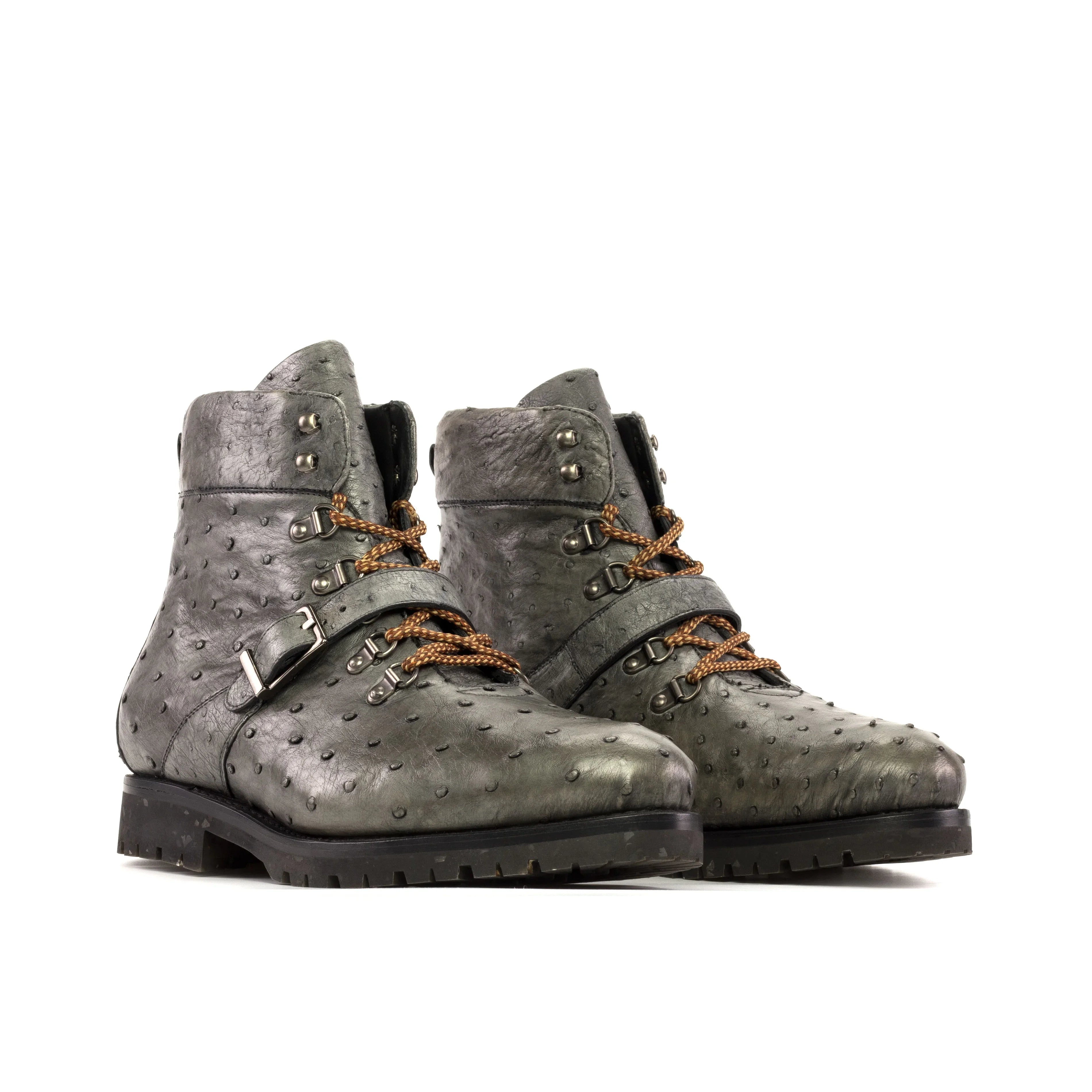 Customizable Grey Ostrich Hiking Boots | Goodyear Boots – ADORSI
