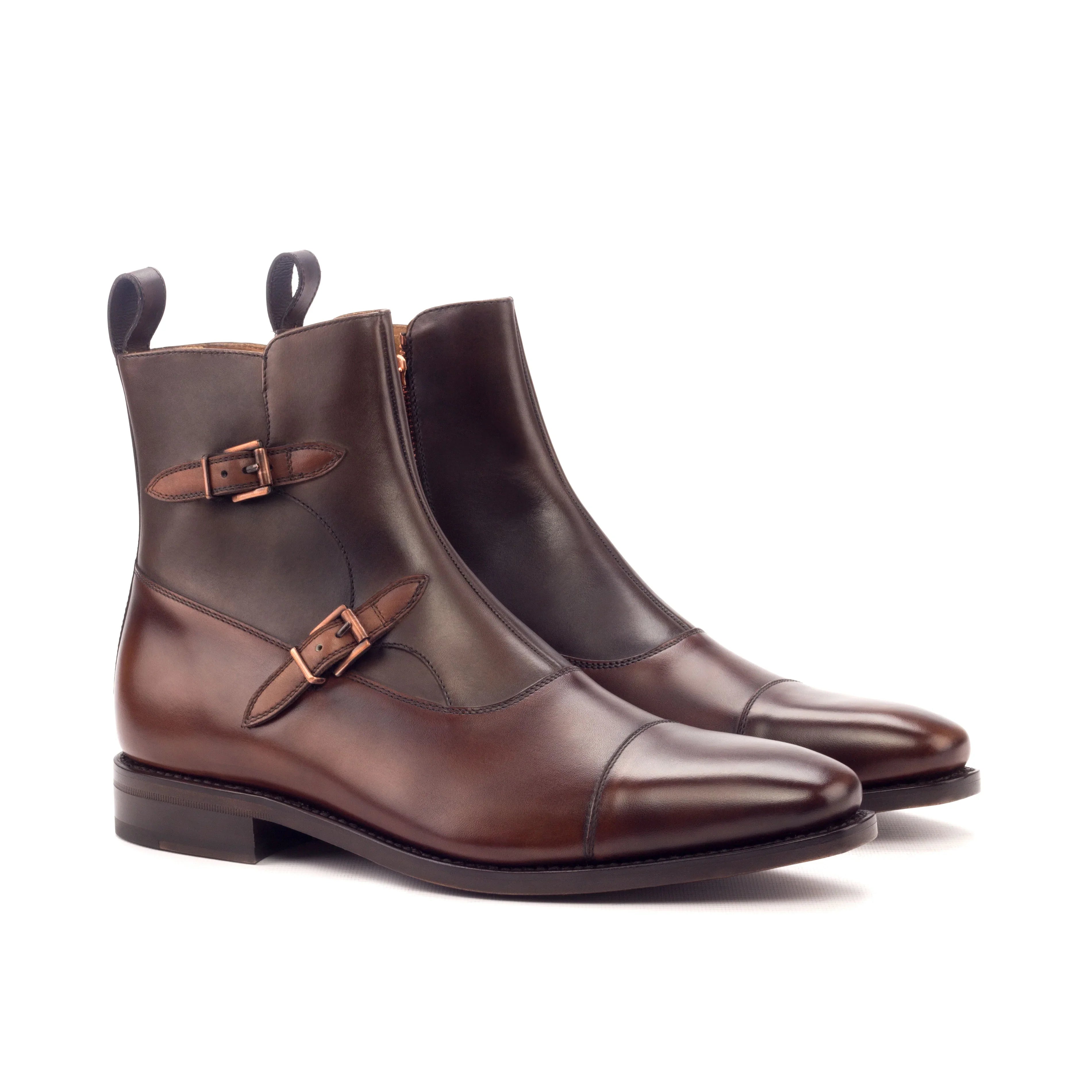 Bespoke Medium & Dark Brown Painted Calf Double-Monk Boots – ADORSI