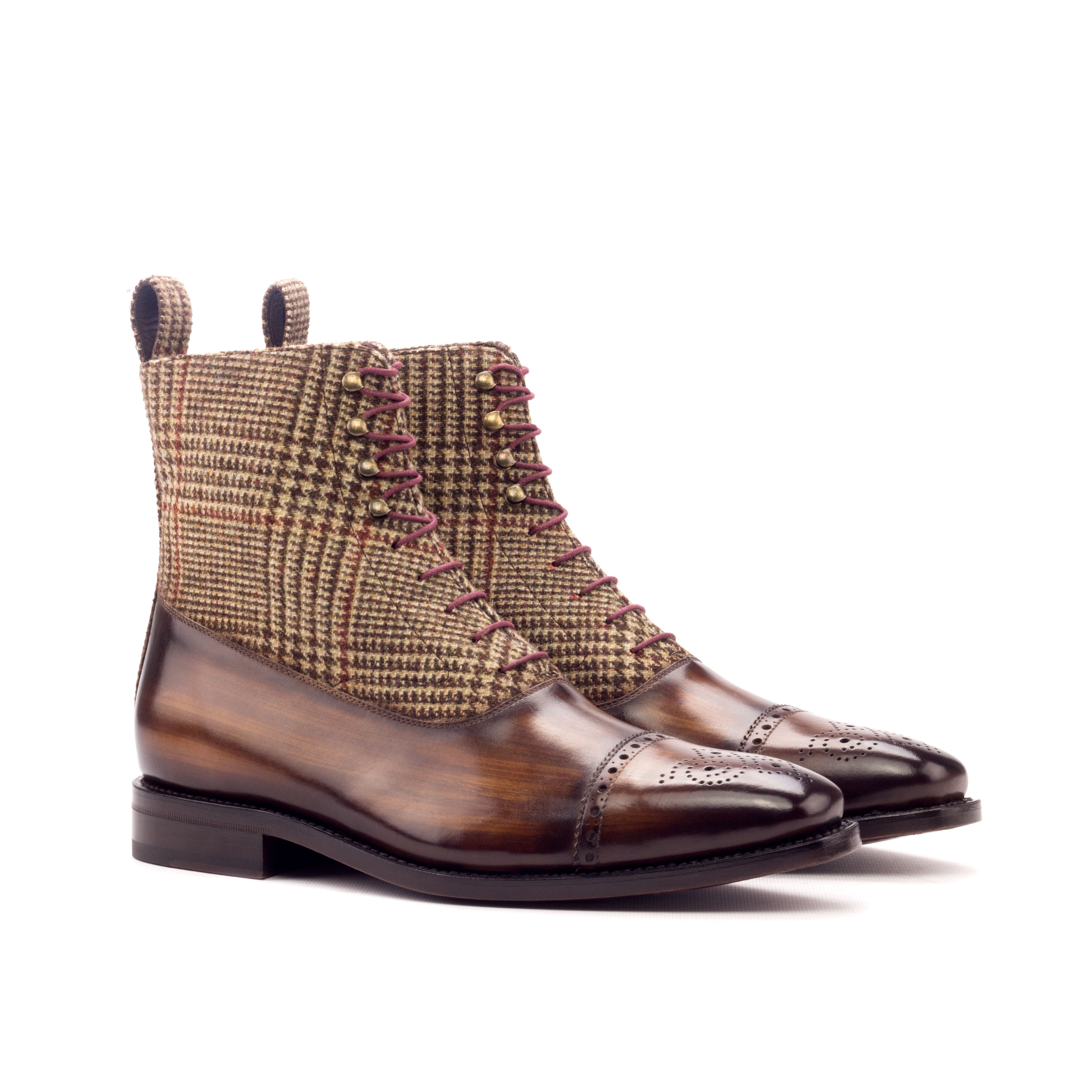 Bespoke Brown Patina & Tweed Balmoral Boots – ADORSI