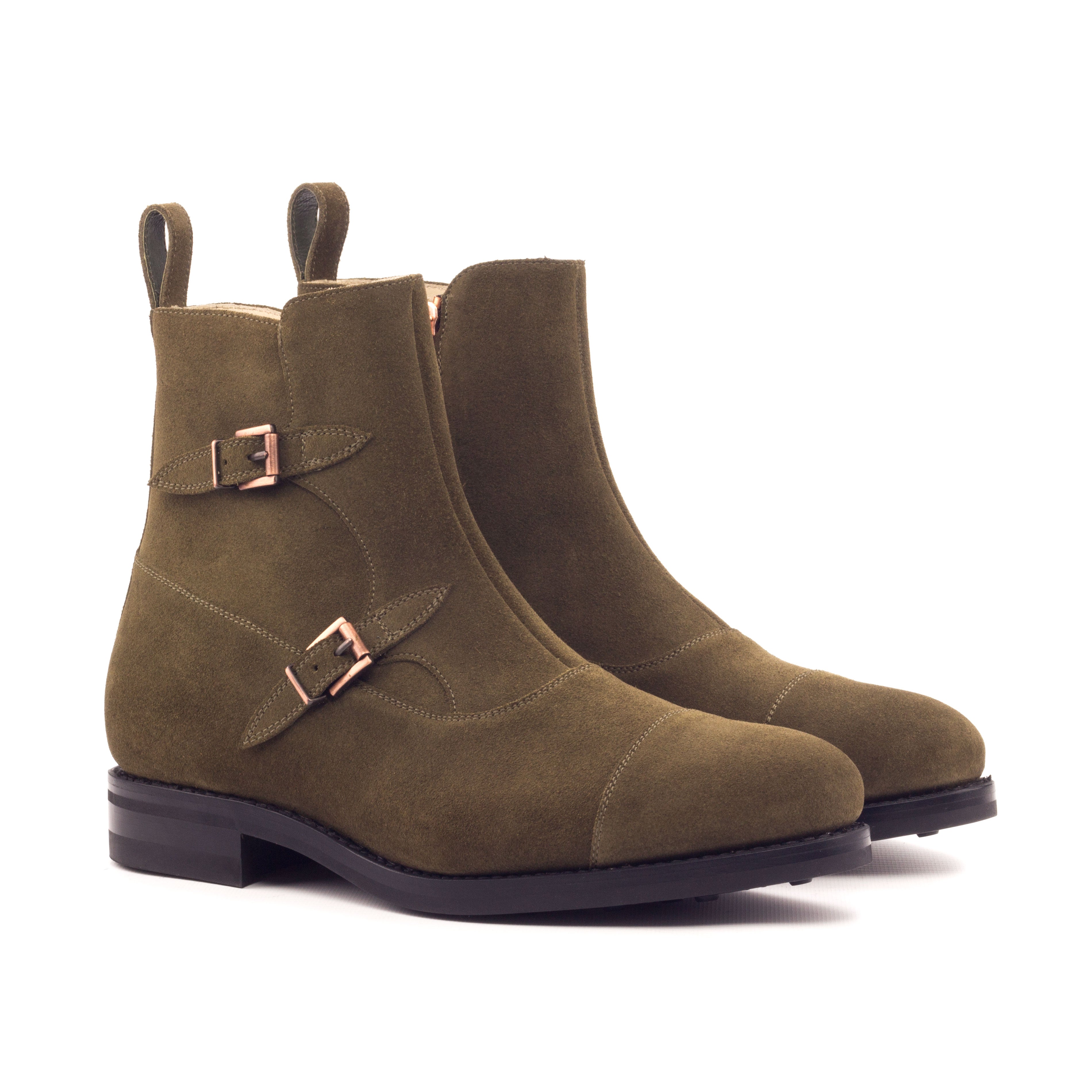 Bespoke Khaki Suede Double-Monk Boots - Order Or Customize Online – ADORSI