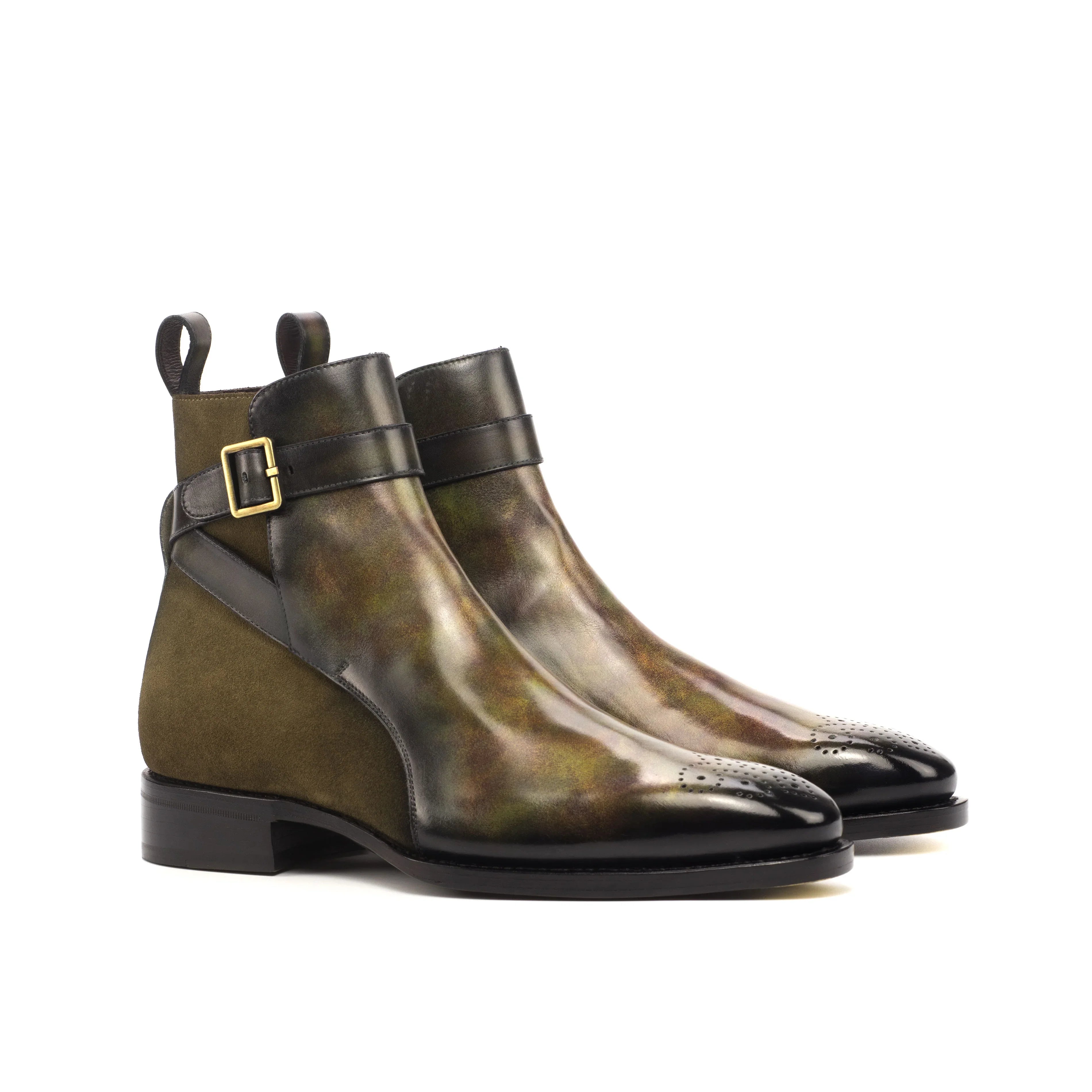 Green Museum Patina & Khaki Suede Jodhpur Boots - Custom Shoes – ADORSI