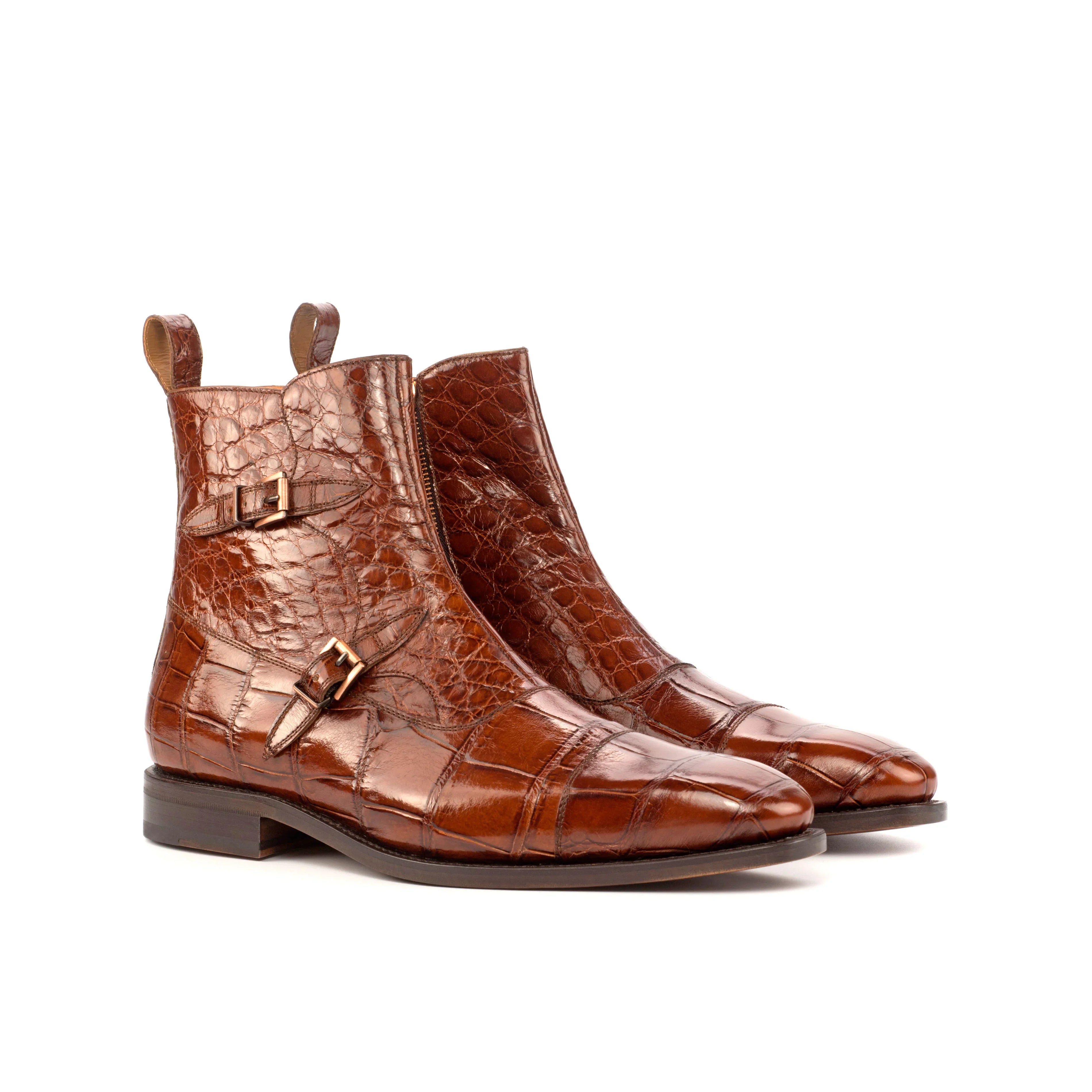 Bespoke Medium Brown Alligator Double Monk Boots – ADORSI