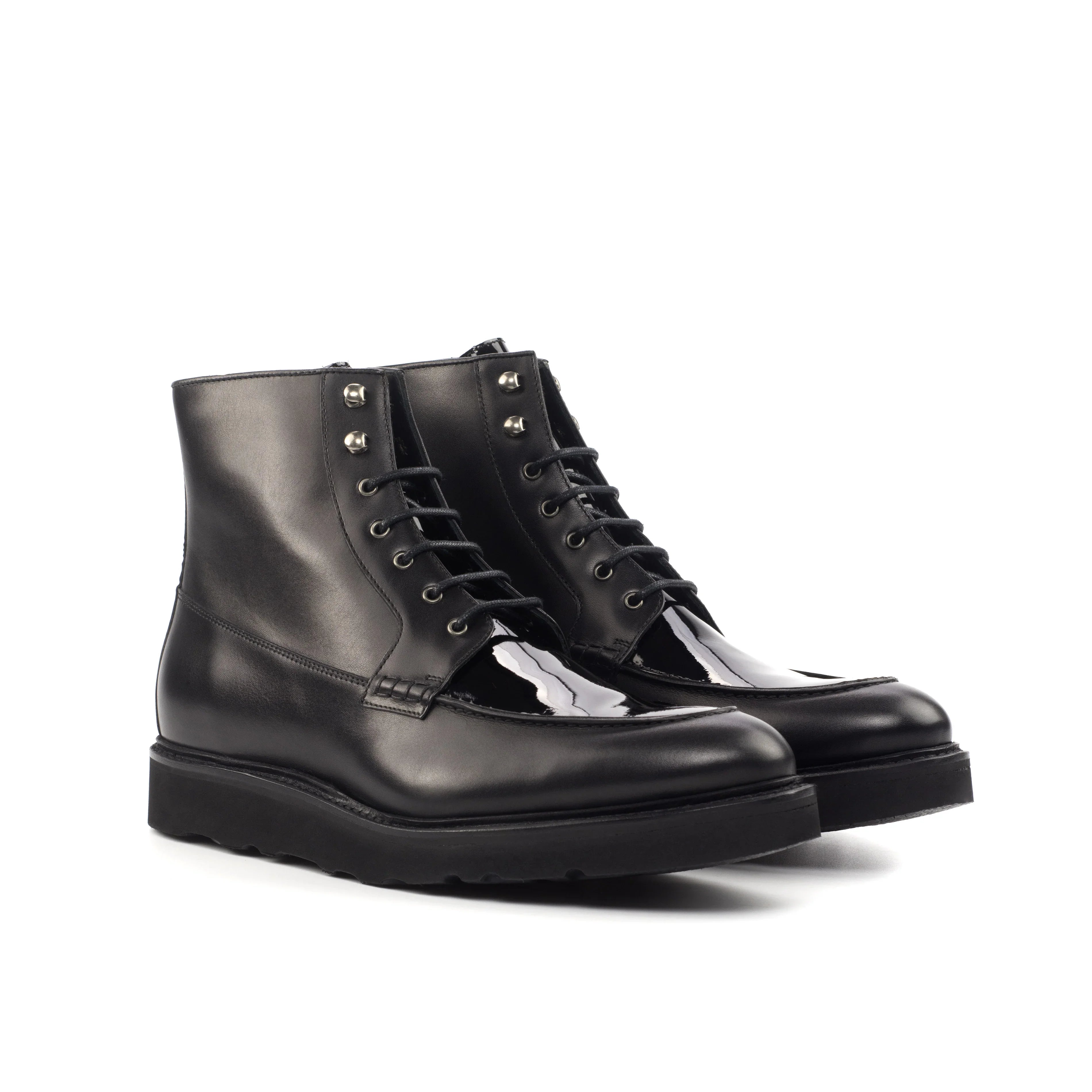 Bespoke Black Box-Calf & Patent Leather Moc-Toe Boots – ADORSI