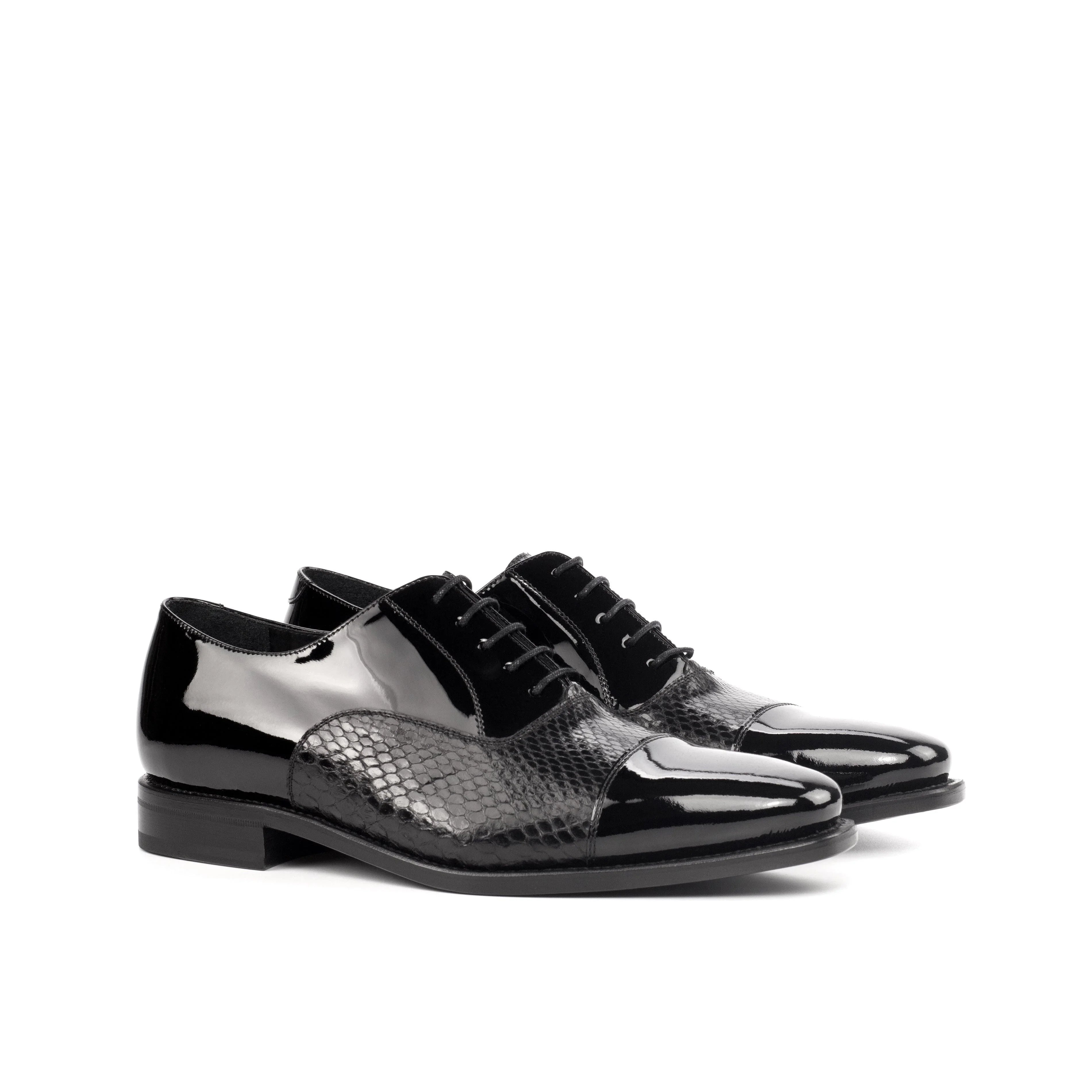 Black Patent & Python Oxford Shoes - Lace-up Evening Shoes – ADORSI