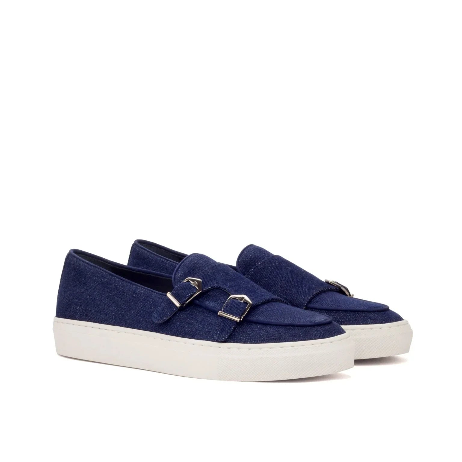 Navy Denim Double Monk Sneakers - Customize Your Sneakers – ADORSI