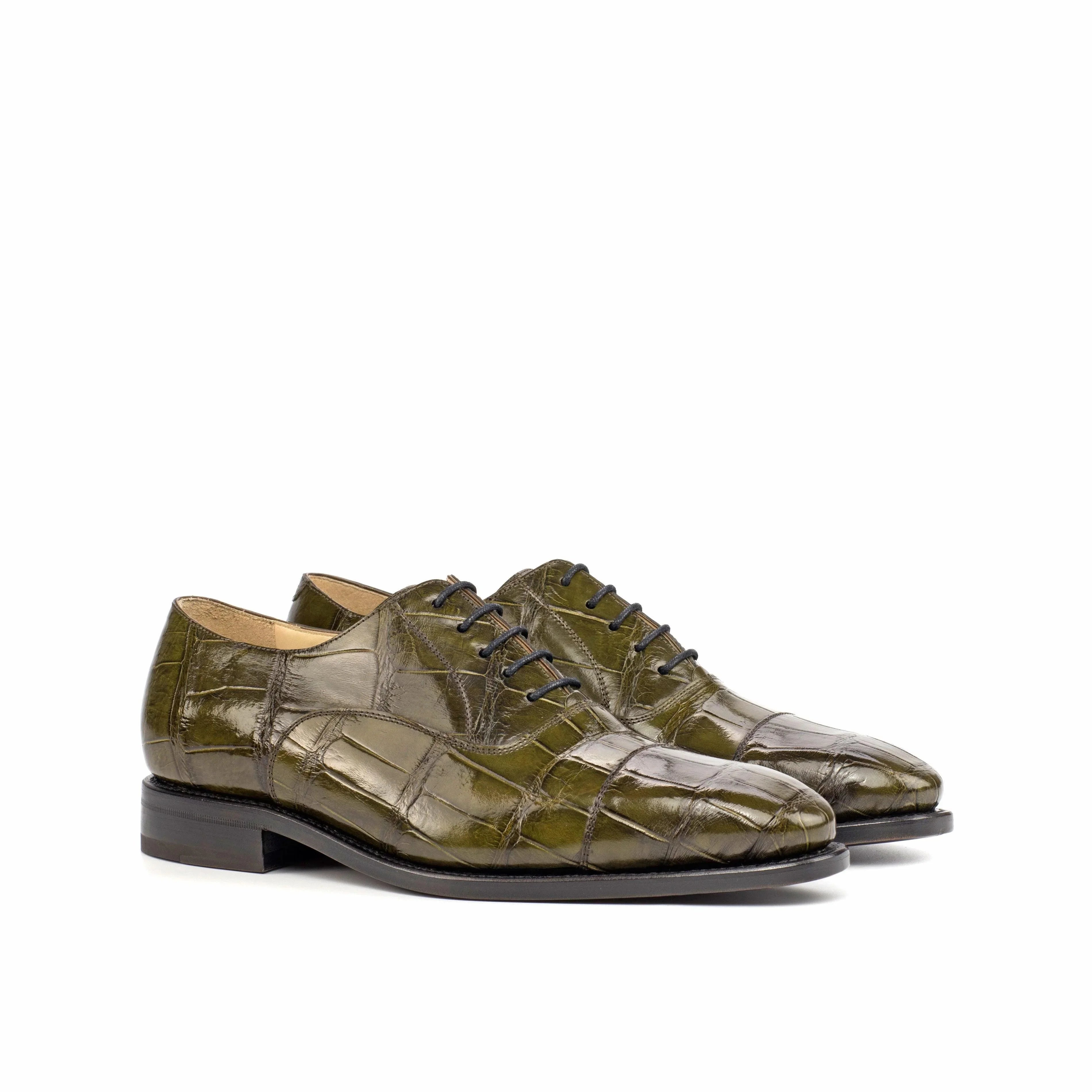 Olive Green Alligator Oxford Shoes - Bespoke Shoes – ADORSI