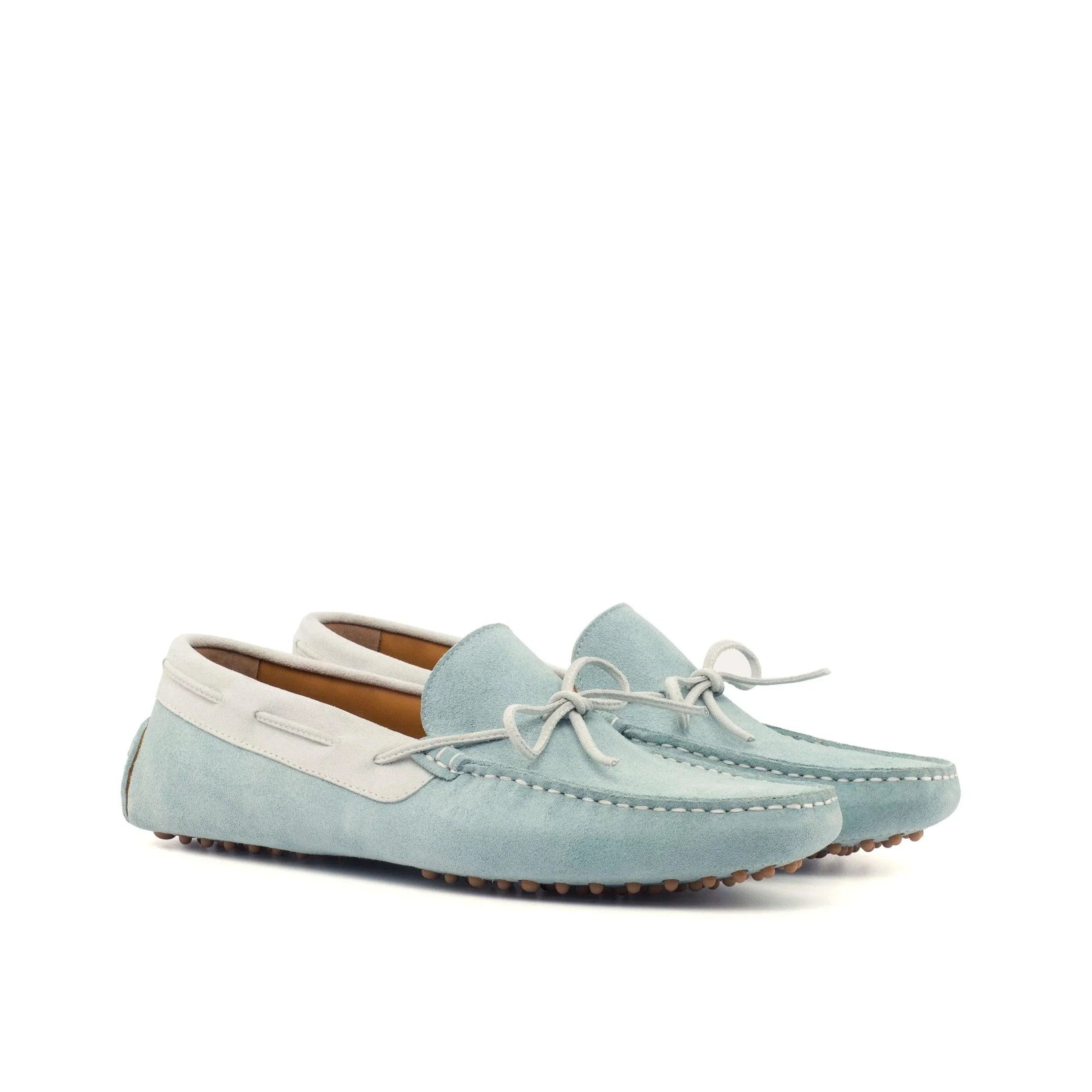 Light Blue & White Suede Drivers Loafer - Customized Shoes – ADORSI